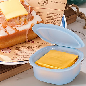 Silicone Cheese Container for Refrigerator, Blue Sliced Cheese Container Holder Cheese Storage Keeper for fridge, Snack Food Storage Container Box, 7oz Bowl with Lid Stackable Dishwash-safe