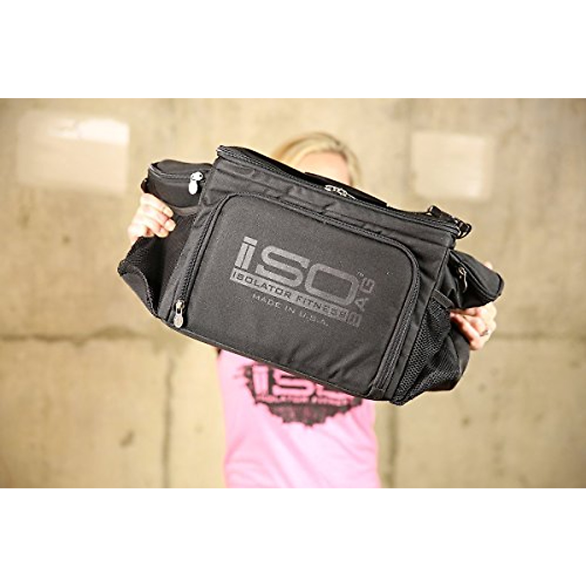 Meal Prep Lunch Box ISOBAG - Large Insulated 6 Meal Prep Bag/Cooler with 12 Containers, 3 Ice Packs & Shoulder Strap (Blackout) - Made in USA