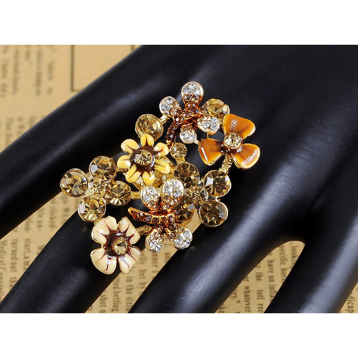 Alilang Brilliant Elegant Topaz Crystal Rhinestone Floral Flower Adjustable Ring