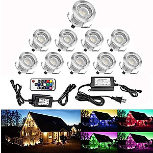 Pack of 10 QACA LED Deck Light Kit 0.1W-0.3W Low Voltage RGB Outdoor Lighting 6Lum IP67 Waterproof Outdoor Step Stairs Garden Yard Patio Landscape Decor Lighting