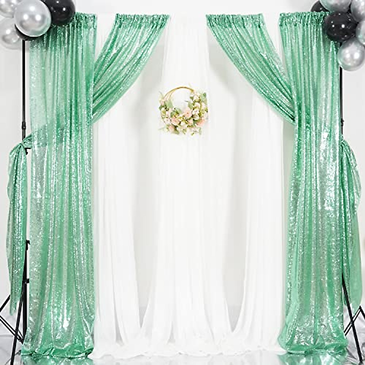 Green Sequin Backdrop Curtain, 2 Panels Mint Green Sequin Backdrop, 2FTx8FT Sequin Curtains for Party Wedding Sequence Backdrop