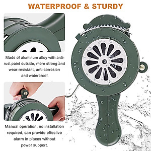 Saladulce Hand Crank Siren Horn Manual Operated Metal Alarm Handheld Air Raid Siren Portable Loud Manual Siren Emergency Safety (Green)