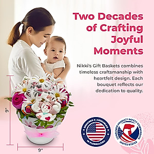 Deluxe Baby Blossom Clothing Bouquet | Newborn Baby Girl Gift Set | Baby Gift Basket for Expecting Moms | New Baby Gift Basket | Pink Baby Gift Set | Baby Girl Outfits | Nikki's Gift Baskets