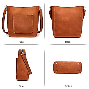 S-ZONE Women Vintage Genuine Leather Bucket Tote Bag Hobo Handbag Distressed Shoulder Purse