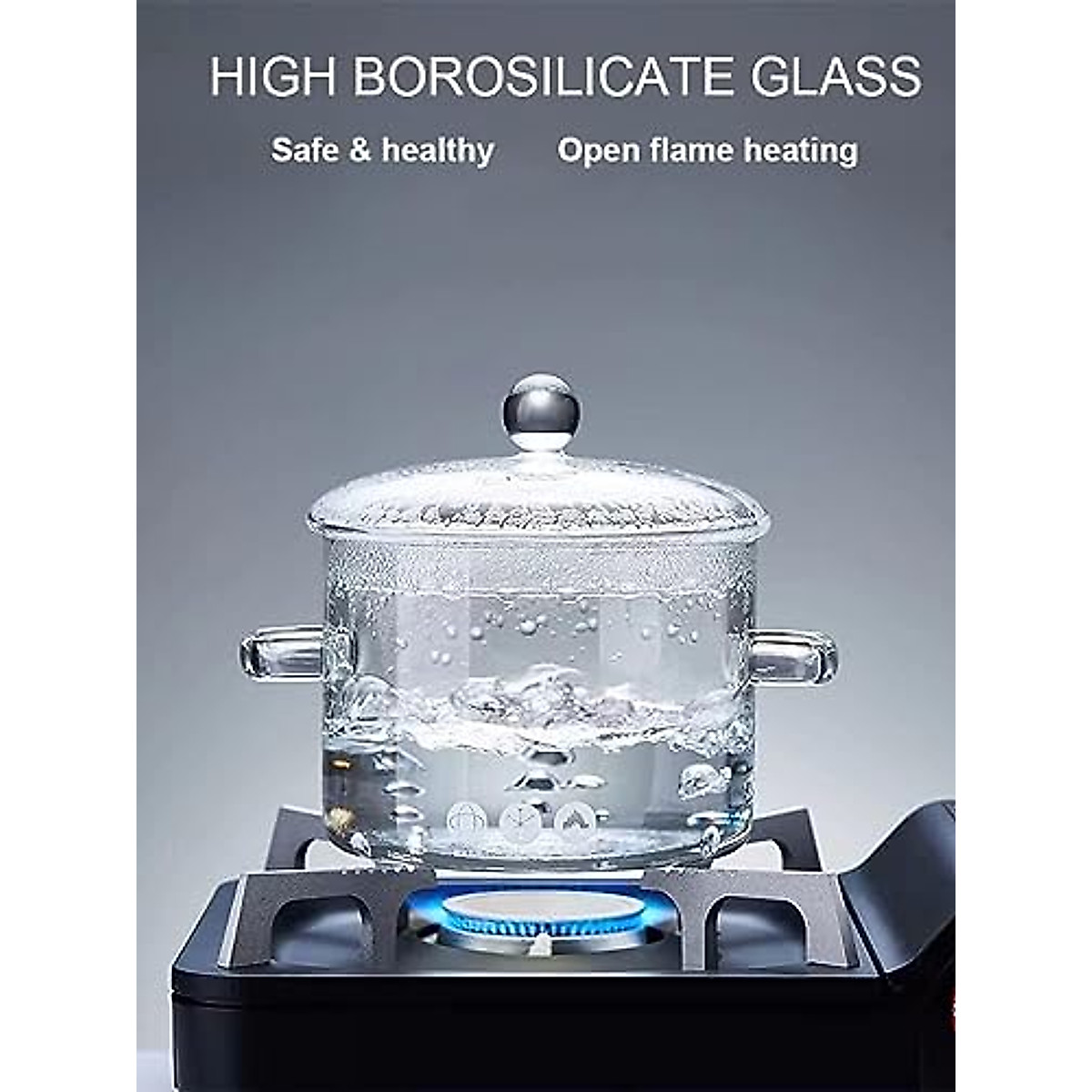 Glass Pots for Cooking on Stove, 2 Quart/64 Oz Heat-Resistant Clear Pots and Pans Set, Glass Cookware with Cover, for Fruits, Salads, Soups, Milk, and Baby Food, Easy Monitoring of Food While Cooking