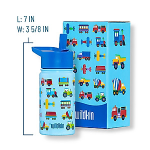 Wildkin 15 Inch Backpack Bundle with 14 Ounce Steel Reusable Water Bottle (Trains, Planes & Trucks)