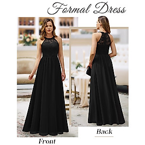 Wedtrend Halter Floral Lace Long Chiffon Wedding Bridesmaid Dress Cocktail Party Gown WT0201Black2XL