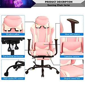 Gaming Chair, Height Adjustable Swivel Rolling Chair with Headrest Footrest and Massage Lumbar Support, PU High Back Ergonomic PC Chair for Office or Gaming, Office Gaming Chair