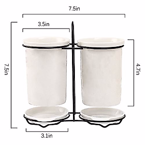 Kelendle Ceramic Caddy Cutlery Holder with Metal Base Utensil Organizer Flatware Organizer for Kitchen Countertop Table Cabinet Pantry, White