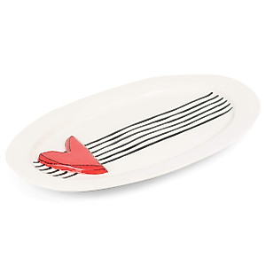 DEMDACO Molded Red Heart Glossy White Stripe 15 x 10 Ceramic Stoneware Oval Platter