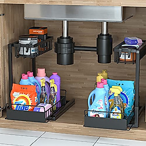 JUJEKWK Bathroom Organizer Under SInk 2 Pack, 2 Tier Under Sink Organizers and Storage, Drawer Organizer, L Shaped Cabinet organizer (Steel)