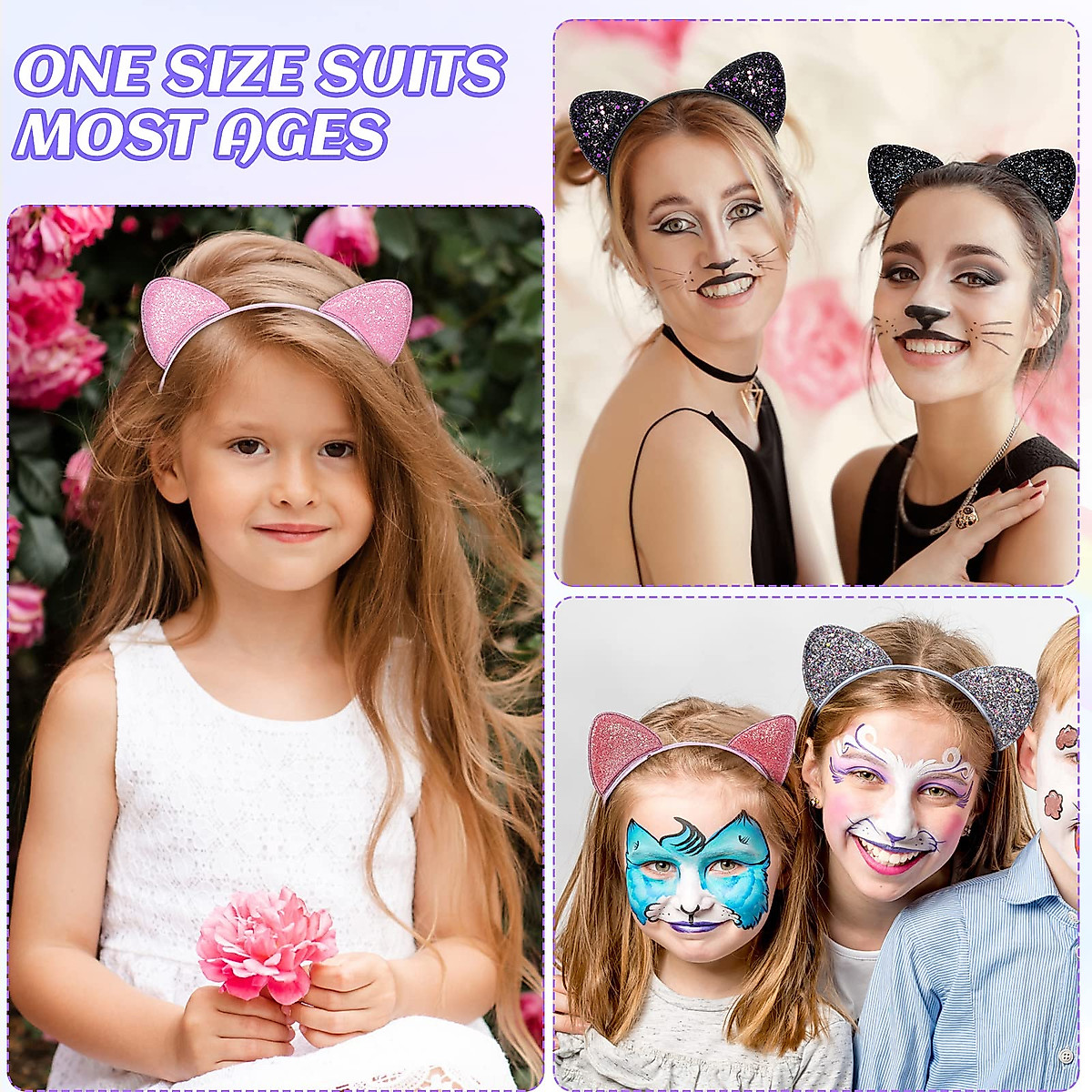 Janinka 30 Pcs Cat Ears Headband for Girls Glitter Sequin Cat Hairbands Shiny Kitty Headband Hair Metal Hoop Hair Accessories for Women Girls Daily Wearing Birthday Party Decoration