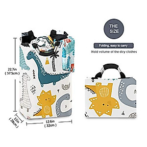 OREZI Creative Childish Dinosaur Laundry Hamper,Waterproof and Foldable Laundry Bag with Handles for Baby Nursery College Dorms Kids Bedroom Bathroom