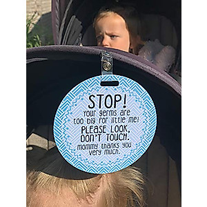 Three Little Tots Two Pack - Blue Boy No Touching Baby Car Seat and Stroller Signs - CPSIA Safety Tested