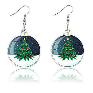 haolry 2023 Christmas Earrings for Women Girls Santa Claus Snowman Christmas Tree Snowflake Dangle Earrings Wooden Funny Xmas Earrings Jewelry Accessories Gifts-Christmas Tree