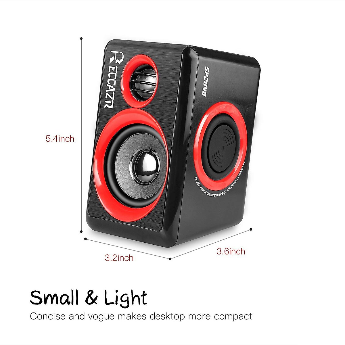 Computer Speakers, 2.0 CH PC Speakers with Surround Sound, USB Wired Laptop Speakers with Deep Bass for Desktop Computer/PC/Laptops/Smart Phone Build-in 4 Loudspeaker Diaphragm Reccazr SP2040|RED