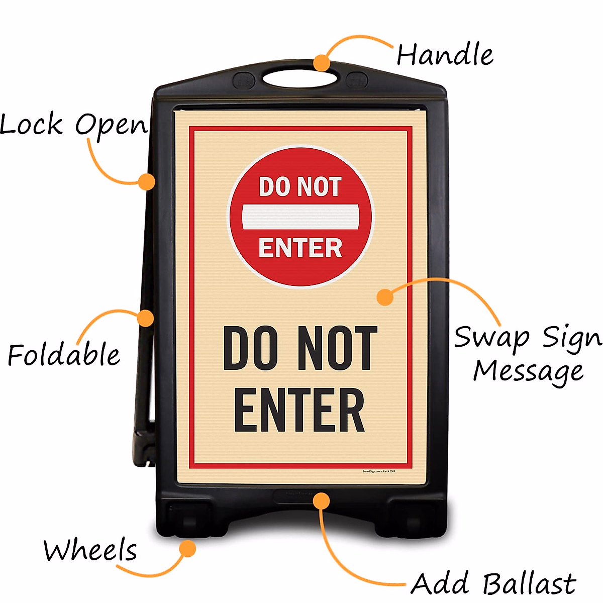 SmartSign "Do Not Enter" A-Frame Sidewalk Sign Kit (with Symbol), 36" x 24", Built-In-Wheels, Double-Sided Portable Plastic Sandwich Board, Set of 1 Foldable Black A-Frame + 2 Sign Panels, USA-Made