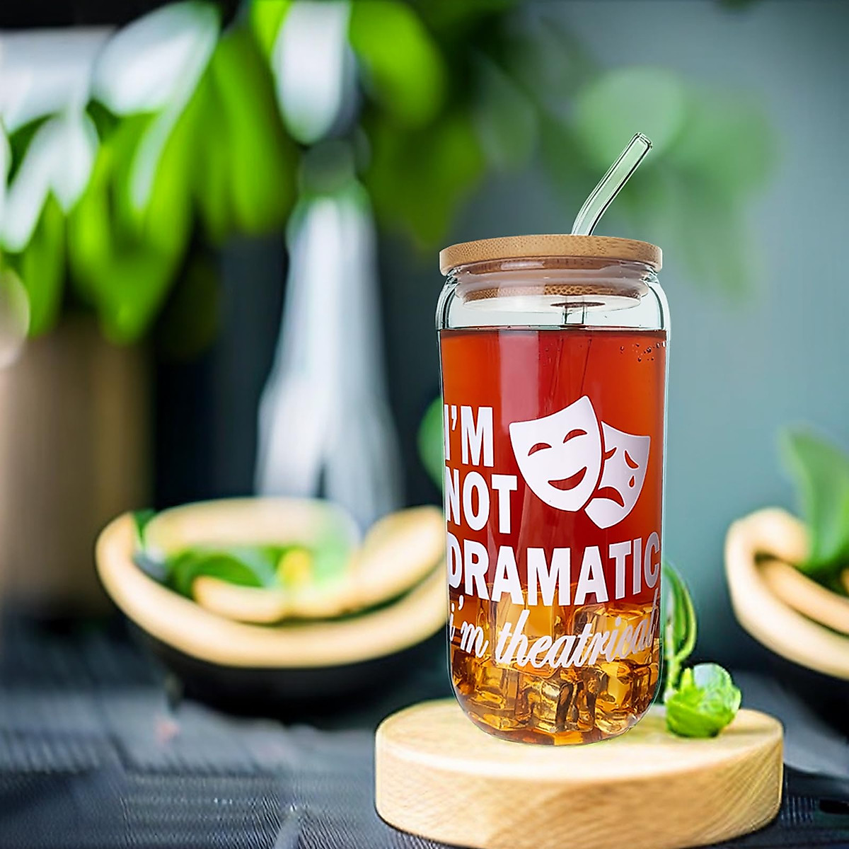 Theater Gifts, Musical Theater Gifts, Broadway Gifts for Directors, Actors, Music Teachers, Musicians on Birthday Christmas - 17 Oz Drinking Glass Iced Can Glass Cup with Bamboo Lid and Straw