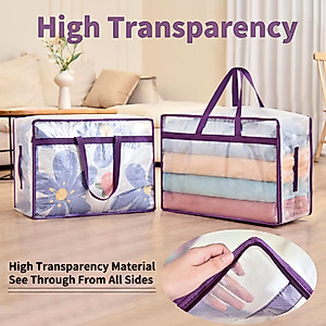 20 Gallon Large Clear Blanket Storage Bags for Bedding with Zipper Handles, 76L Oversized Comforter Storage Bag King Size, Folding Plastic Bedding Storage for Clothes, Bed Sheet, Pillow, Toys, 4Pack