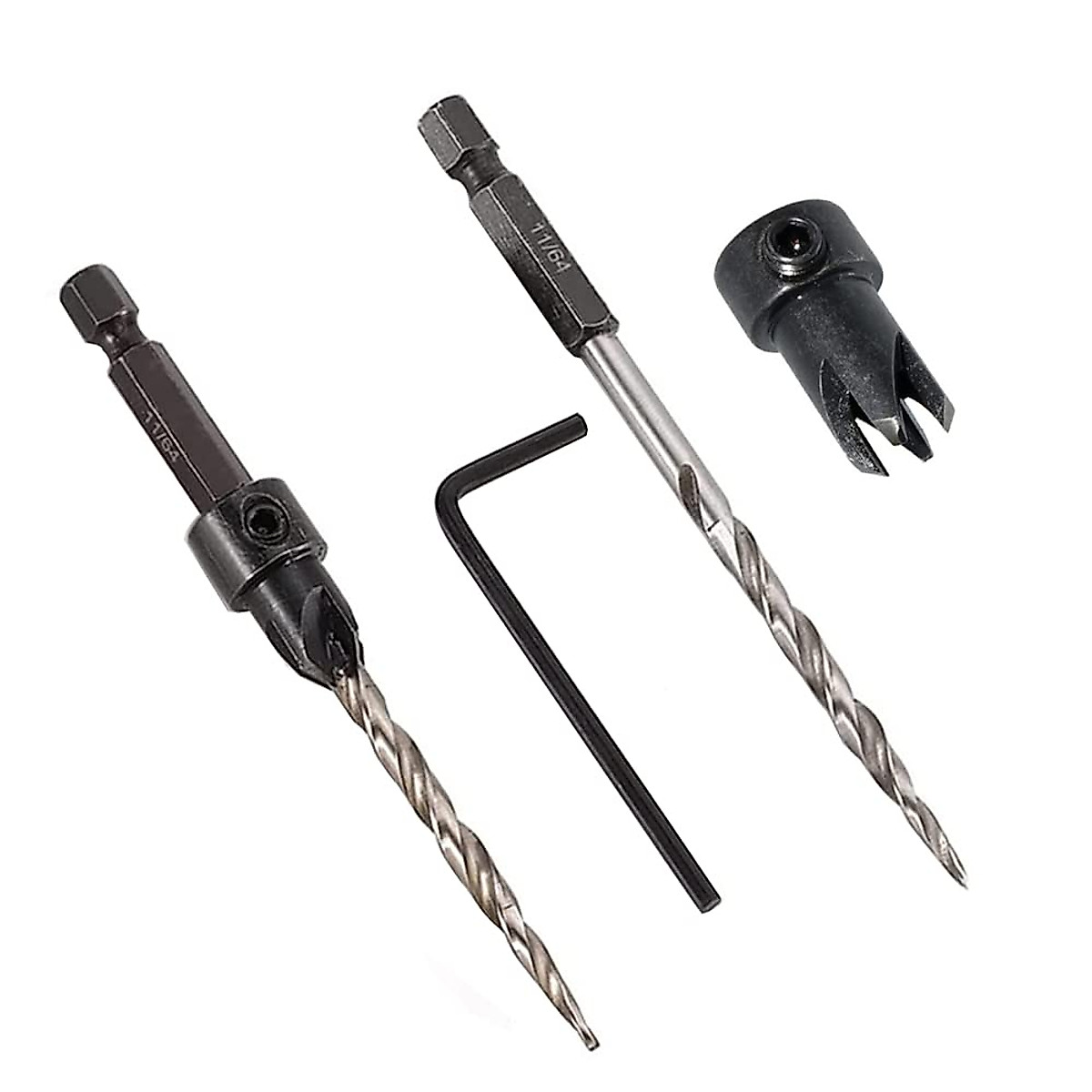 Eyech 5pc Wood Countersink Drill Bit Set Taper Drill Countersink Set 1/4" Hex Shank for Woodworking 7/64 9/64 11/64 3/16 7/32