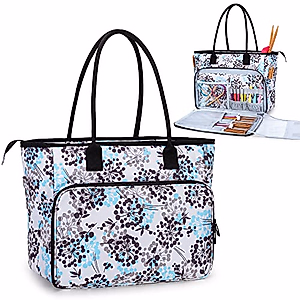 CURMIO Yarn Storage Bag, Knitting Bag for WIP Project, Crochet Hooks, Knitting Needles(up to 14"/35.5cm) and Yarn Skeins, Dandelion(Bag Only)