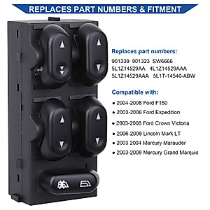 AiYiGu Power Window Control Switch Button Compatible with 2003 2004 2005 2006 2007 2008 Ford Crown Victoria/ F150/ Expedition/Lincoln Mark LT/Mercury Grand Marquis/Marauder Replace OE 5L1Z-14529-AA