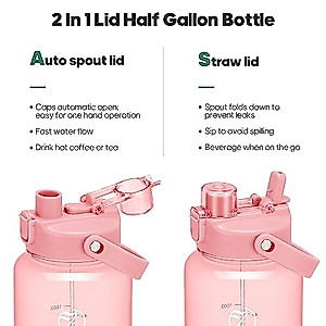 Unistar Half Gallon Water Bottles with 2 Straws, Motivational Gallon Water Bottles with Time Marker, 32 oz / 74 oz / 128 oz Large Bottle for Sports Fitness Gym Camping