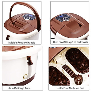 Plohee Foot Spa Massager with Motorized Tai Ji Massage -16 Pedicure Spa Motorized Shiatsu Roller Massaging Acupuncture Point, 4 Pro-Set Program (Brown)