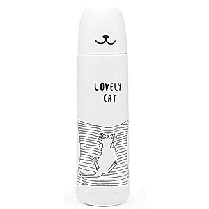 DIFFLIFE Cute Water Bottle For School, Vacuum Insulated Stainless Steel Thermos Mug，2019 New Cute Animals Insulation Bottle (White Cat) (YUNDA)