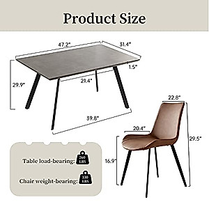 ZckyCine Modern mid-Century Dining Table 5-Piece Kitchen Table Set for 4 People Rectangular Solid Wood Dining Table with 4 upholstered Leather Chairs
