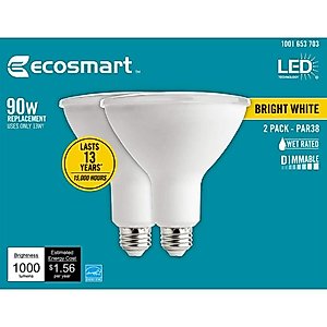 Ecosmart 90-Watt Equivalent PAR38 Dimmable Energy Star Flood LED Light Bulb Bright White (2-Pack)