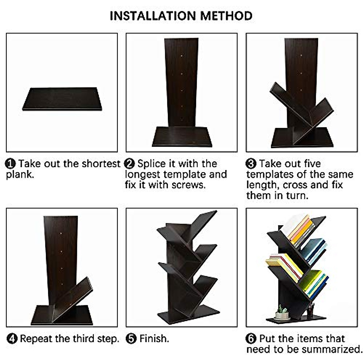QUMENEY Tree Bookshelf, 5 Shelf Display Bookcase,Tree Bookcase for Books/CDs/Albums/Files Holder, Free Standing Book Shelves Organizer for Office，Bedroom, Living Room (Yellow)