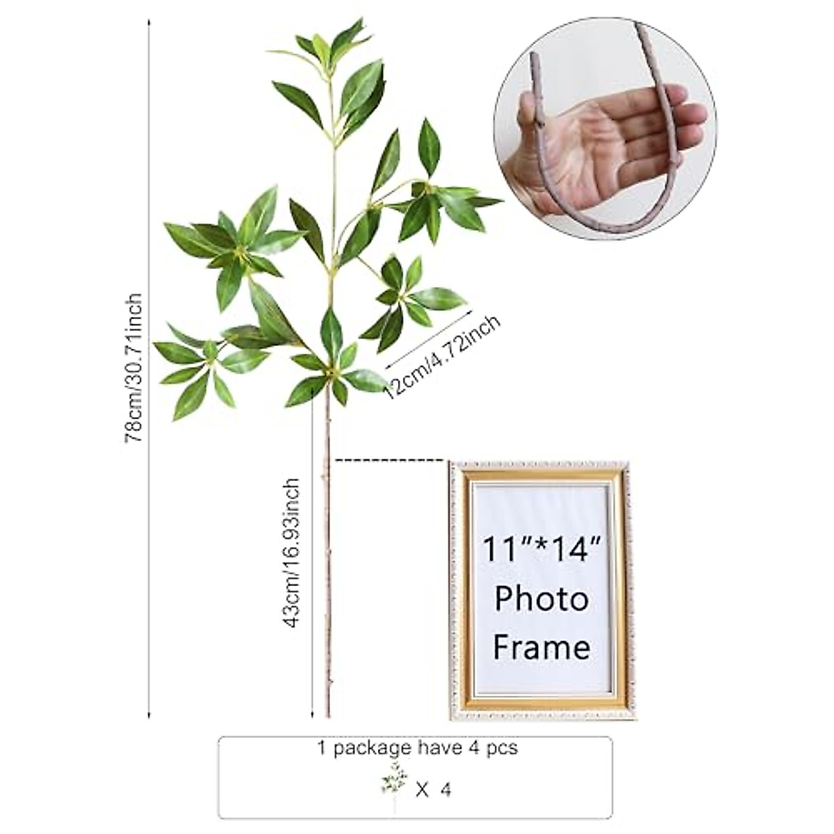 Forlaoers 4pcs Nearly Natural Artificial Plants Fake Green Flowers Leaves Olive Twigs Willow Branches for Tall Vases Home Decor Indoor Living Room Desk Wedding Greenery Stems for Centerpieces