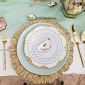 WUWEOT 12 Pack 13" Gold Charger Plates, Plate Chargers with Flora Reef Design, Plastic Round Ruffled Rim Dinner Charger Plates for Dinner Wedding Party Decoration