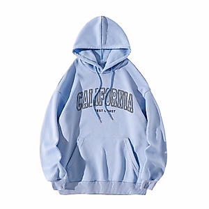 SOLY HUX Women Casual Fashion California Hoodie Los Angeles Pullover Drawstring Graphic Sweatshirt Blue S