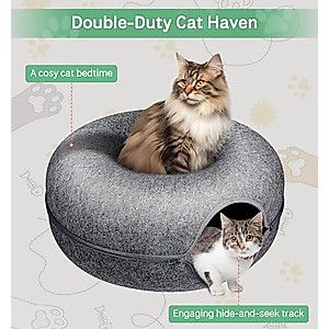 Gleejoy Peekaboo Cat Cave for Multiple Cats/Large Cats, Cat Caves for Indoor Cats Up to 30 Lbs, Cat Tunnel Bed, Scratch Detachable and Washable Large Donut Cat Bed, Dark Gray