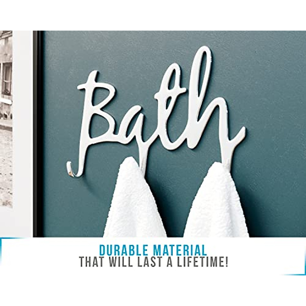 Comfify Modern Style “Bath” Wall Mount Towel Holder and Robe Hook Hand-Cast Aluminum Bathroom Hanger Decor w/ 3 Hooks for Towels, Robes, Clothing | Includes Screws and Anchors | Silver Color