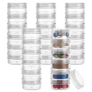 BENECREAT 10G/10ML Stackable Round Plastic Containers 5 Column(6 Layer/Column) Bead Storage Jars for Diamond Drills, Nail Art Glitters, Seed Beads