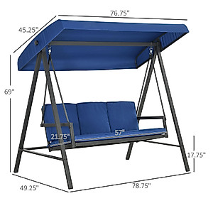 Outsunny 3-Seat Outdoor Porch Swing with Stand, Heavy Duty Patio Swing Chair with Adjustable Canopy, Breathable Mesh Seat, Removable Cushions for Backyard, Garden, and Poolside, Blue