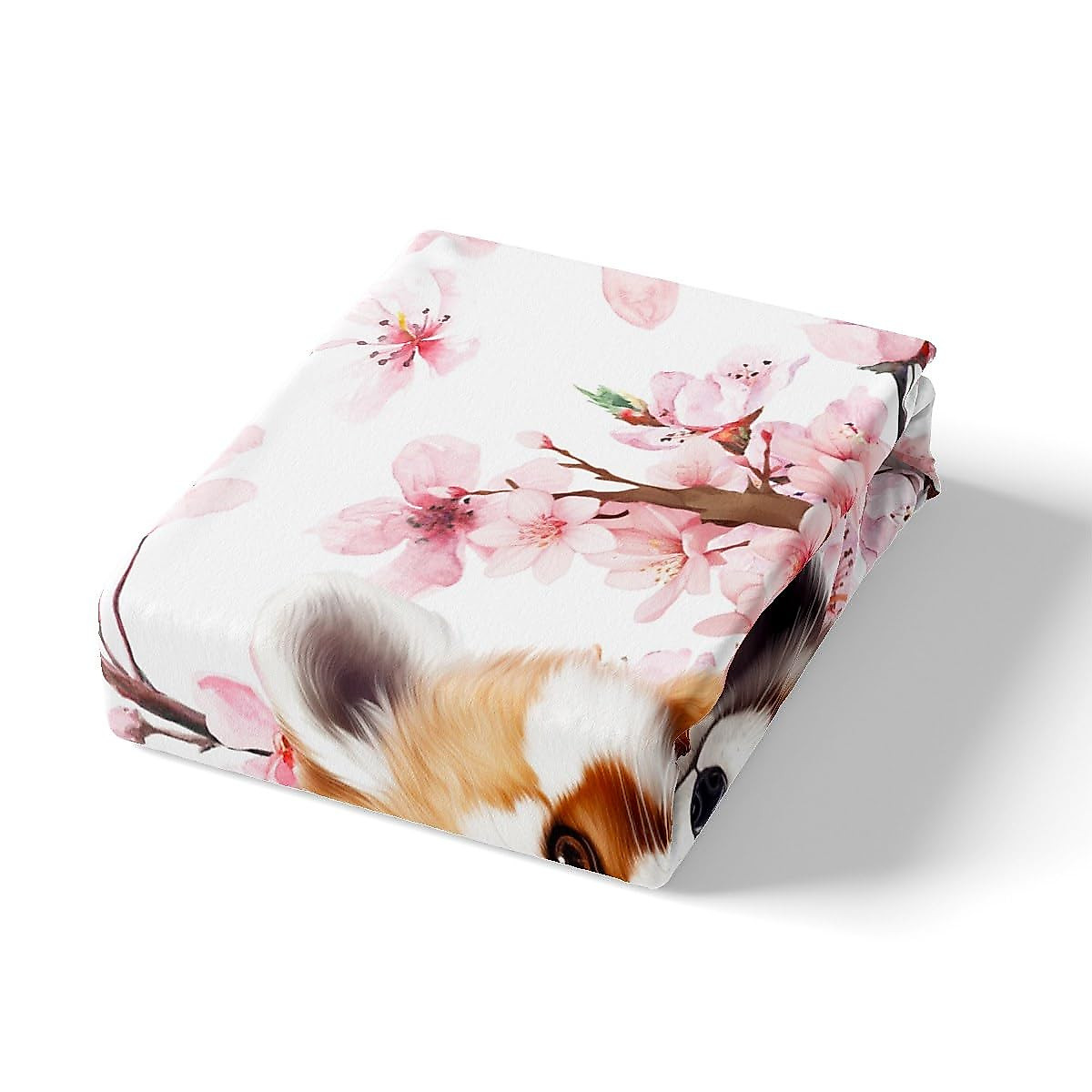 Manfei Red Panda Kawaii Bedding Set Twin Size,Pink Cherry Blossom Spring Blooming Floral Duvet Cover with 1 Pillow Comforter Cover(No Filler) for Kids,Cute Wild Animal Nature Quilt Cover Set 2 Pcs