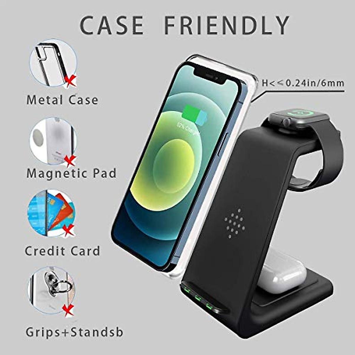 Wireless Charging Station, 3 in 1 Wireless Charger Stand Compatible for iPhone 14 Pro Max/14 Pro/14 Plus/13/12/11/XR/X/8, Fast Charging Dock for iWatch Series Ultra/8/7/SE/6/5/4/3/2 AirPods 3/2/Pro