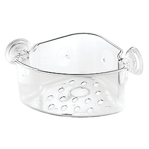 iDesign BPA-Free Plastic Power Lock Suction Corner Storage Shelf - 5" x 11" x 7.8", Clear