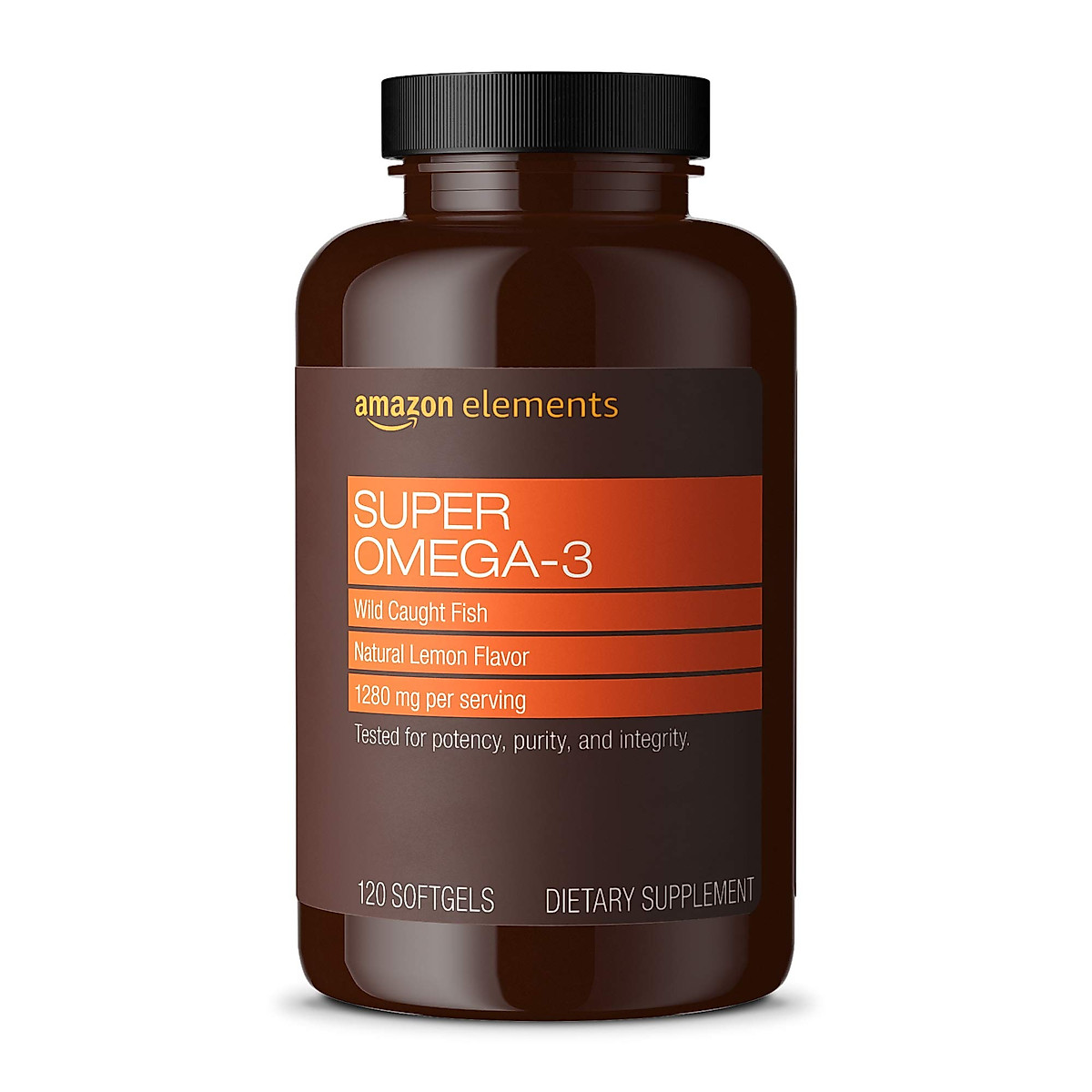 Amazon Elements Super Omega-3 with Natural Lemon Flavor, EPA & DHA Omega-3 fatty acids, 120 Count (1280 mg per serving, 2 Softgels) (Packaging may vary)