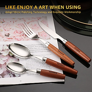ESSBES 5-Pcs Wooden Handle Silverware Set - Stainless Steel Flatware Set with Fork, Spoon, Knife, Dessert Spoon, Chopsticks and Delicate Gift Box, Portable Cutlery Set For Home Kitchen Hotel & Gift