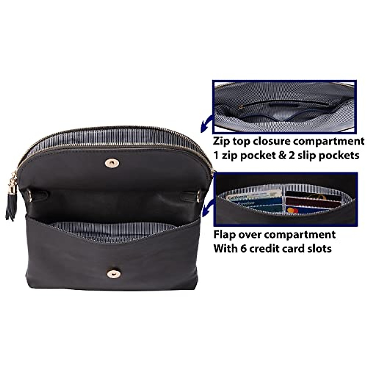 Solene Womens Envelop Clutch Purse Multi Compartments, 6 Card Slot Inside, Crossbody Bag With Tassels (WU075 - Fuchsia)