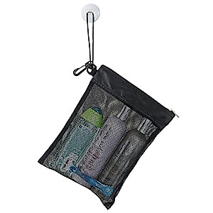YUMA Active Shower Bag Tote, Mesh Caddy Toiletry Organizer 12”L x 9”W, Compact and Lightweight With Suction Cup, Cord for Hanging, Zipper and Drawstring Pouch 14”L x 10”W, Black