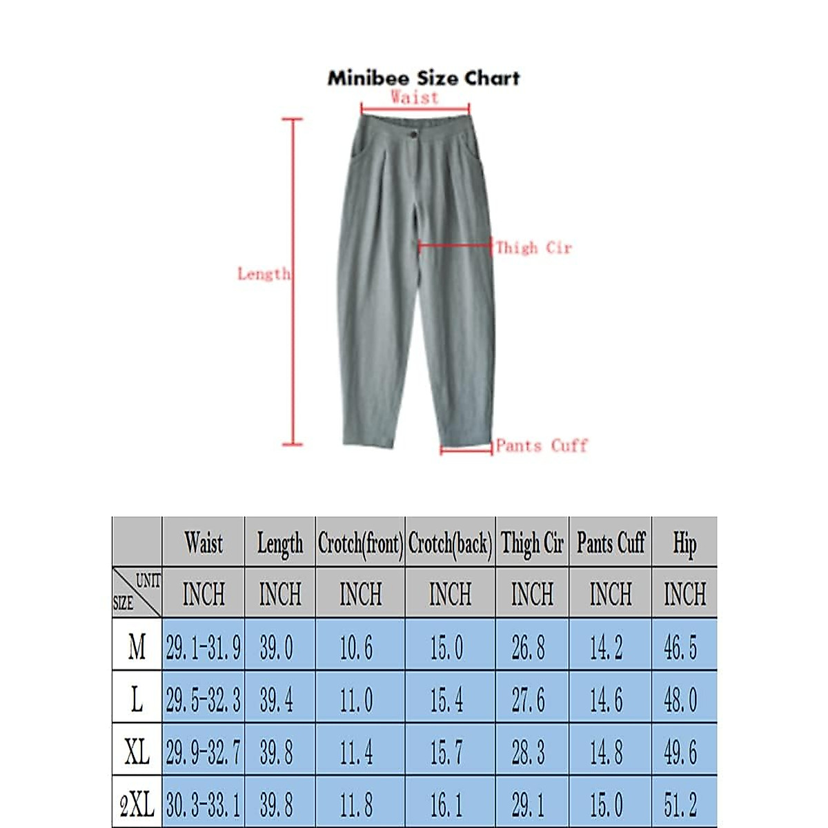 Minibee Women's Casual Linen Pants Elastic Waist Tapered Pants Trousers With Pockets Linen XL