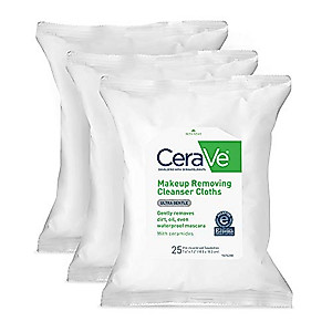 CeraVe Makeup Removing Cleanser Cloths, Wipes to Remove Dirt, Oil, & Waterproof Eye & Face Makeup, Fragrance Free, 25 Count (Pack of 3)