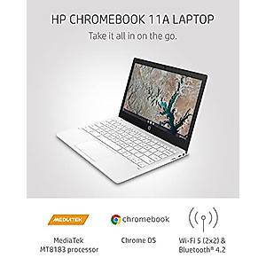 HP Chromebook 11 Laptop, MediaTek MT8183, 4 GB RAM, 64 GB eMMC, 11.6" HD Anti-Glare Screen, Chrome OS, Long Battery Life, USB-C Port, Custom-Tuned Speakers, Small Size (11a-na0080nr, 2022, Snow White)