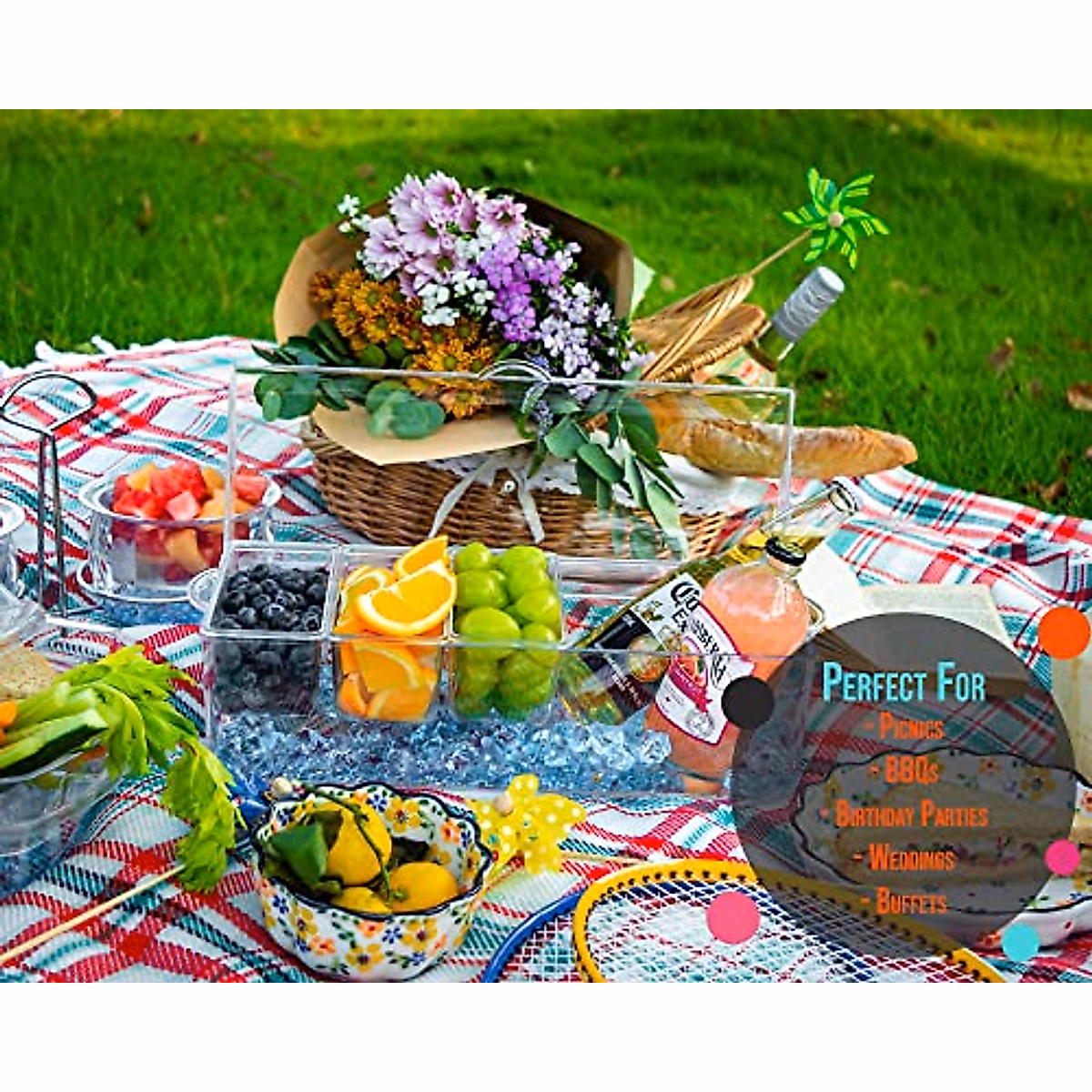 gesPINK Condiment Trays, Condiment Servers, Set of 2 Garnish Trays with Lid for Bar, Bar Fruit Caddies with Lid, Bar Condiment Trays with Lid, Condiment Servers for Parties, Chilled Serving, Utensils